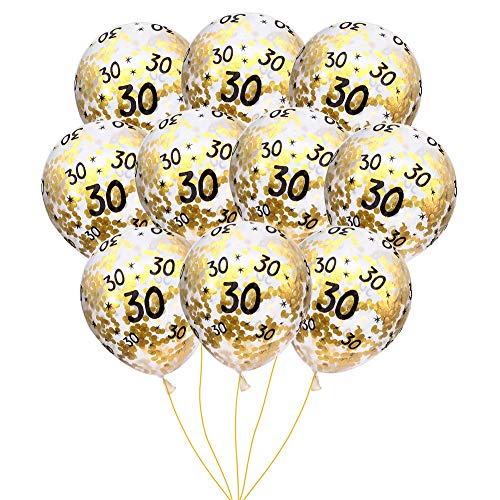 MeySimoon 30th Birthday Decorations 15pcs Clear Balloons with Gold Confetti Filled Printed 30 Latex Balloon for Happy 30 Year Old Theme Bday Party Supplies (30th Confetti)