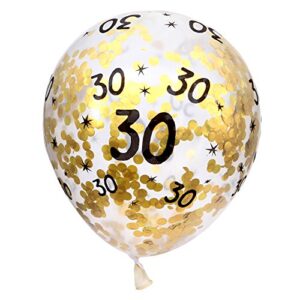 MeySimoon 30th Birthday Decorations 15pcs Clear Balloons with Gold Confetti Filled Printed 30 Latex Balloon for Happy 30 Year Old Theme Bday Party Supplies (30th Confetti)