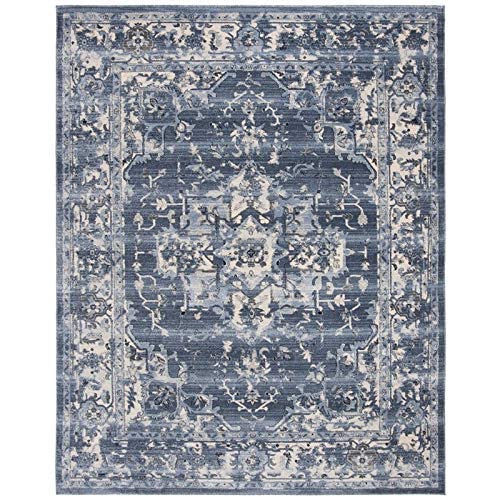 SAFAVIEH Charleston Collection Area Rug - 8' x 10', Navy & Creme, Oriental Distressed Design, Non-Shedding & Easy Care, Ideal for High Traffic Areas in Living Room, Bedroom (CHL411N)