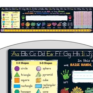 really good stuff 24pk chalkboard-style grades k-2 self-adhesive deluxe plastic desktop reference nameplate with a number line, alphabet letters, 2-d and 3-d shapes, colors, left and right, 120 grid