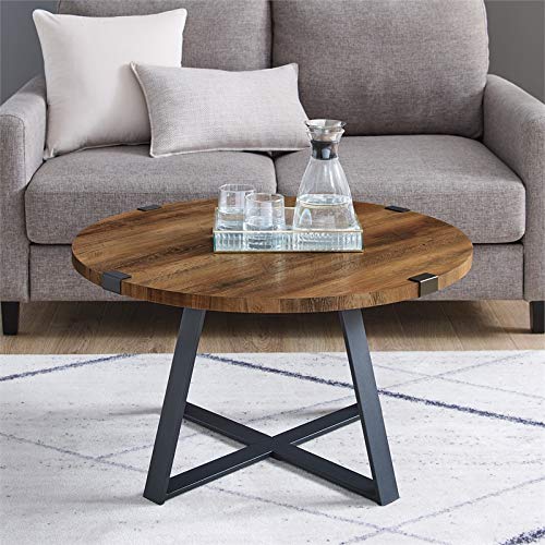 Walker Edison Anastasia Modern Metal Wrap X Base Coffee Table, 30 Inch, Black and Rustic Oak