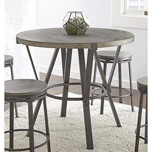 BOWERY HILL 42" Round Counter Height Dining Table with Iron Accents in Gray