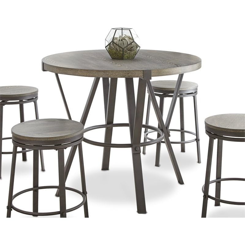 BOWERY HILL 42" Round Counter Height Dining Table with Iron Accents in Gray