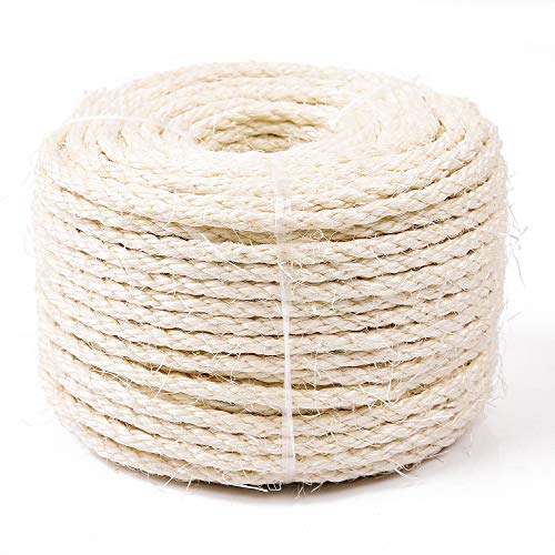 Yangbaga Sisal Rope for Cats 164FT, Hemp Rope for Scracthing Post Replacement, Odor Free 1/4in Diameter, Come with a Play Ball