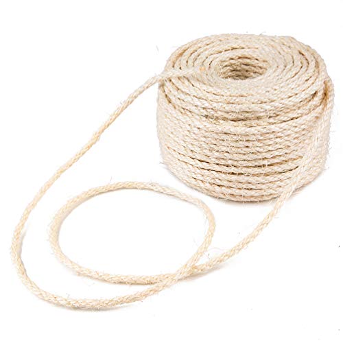 Yangbaga Sisal Rope for Cats 164FT, Hemp Rope for Scracthing Post Replacement, Odor Free 1/4in Diameter, Come with a Play Ball