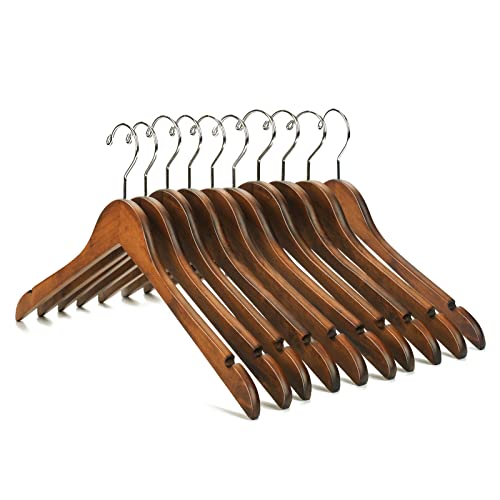 Nature Smile Solid Gugertree Wood Shirt and Dress Hangers with Notches with Anti-Rust Chrome Hook Pack of 10 (Retro)