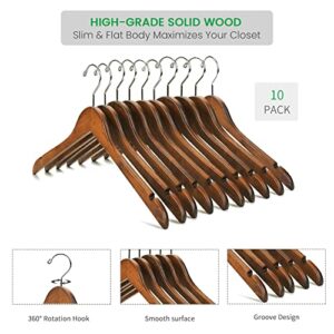 Nature Smile Solid Gugertree Wood Shirt and Dress Hangers with Notches with Anti-Rust Chrome Hook Pack of 10 (Retro)