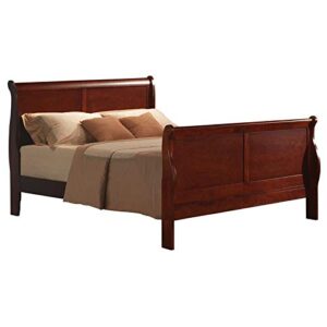 BOWERY HILL Traditional Style Queen Sleigh Bed in Cherry | KD Headboard, Footboard