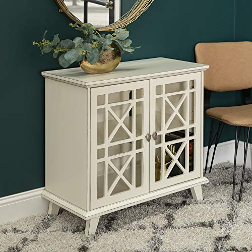 Walker Edison Wood Kitchen Accent Buffet Sideboard Entryway Serving Storage Cabinet with Doors Entryway Kitchen-Dining Room Console Living Room, 32 Inch, White