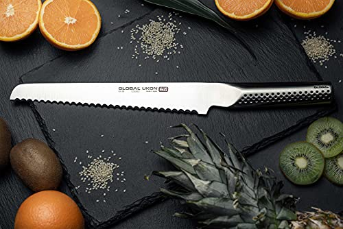 Global GU-03 UKON Bread Knife with 22cm Blade, CROMOVA 18 Stainless Steel