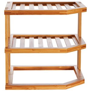 Home Intuition 3-Tier Bamboo Wood Corner Rack for Plates, Mugs Kitchen Pantry Cabinet Storage Shelf, 10" x 10" x 9-1/2"