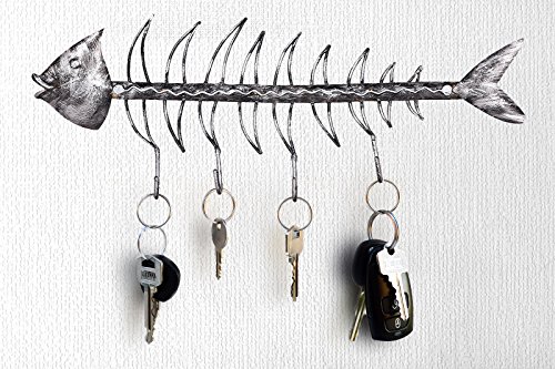 Crafia Unique Fish Skeleton Key Holder for Wall and Towel Hook | Fish Bones Towel Hanger and Hooks | 4 Hooks Key Holder for Wall