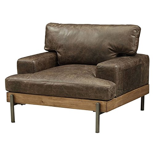 ACME Sofa, Oak & Distress Chocolate Top Grain Leather