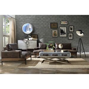 ACME Sofa, Oak & Distress Chocolate Top Grain Leather