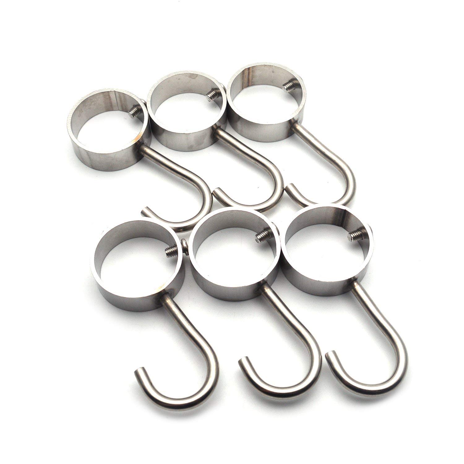 S SYDIEN 6Pcs 32.5mm/1.28inch Inner Diameter Stainless Steel Clothes Hanging Tube Pipe Rod Hook for 32mm Rod