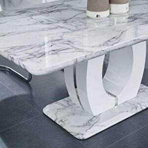 Global Furniture USA Global Furniture Faux Marble Pedestal Base Dining Table, BR