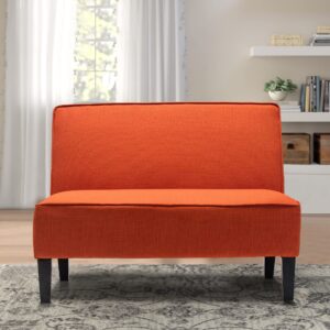 Yongqiang Small Loveseat Sofa for Living Room Bedroom Dining Room Fabric Settee Mini Couch Upholstered Armless Banquette Bench Orange