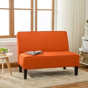 Yongqiang Small Loveseat Sofa for Living Room Bedroom Dining Room Fabric Settee Mini Couch Upholstered Armless Banquette Bench Orange