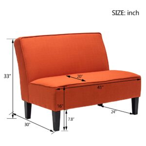 Yongqiang Small Loveseat Sofa for Living Room Bedroom Dining Room Fabric Settee Mini Couch Upholstered Armless Banquette Bench Orange