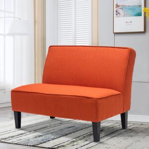 Yongqiang Small Loveseat Sofa for Living Room Bedroom Dining Room Fabric Settee Mini Couch Upholstered Armless Banquette Bench Orange