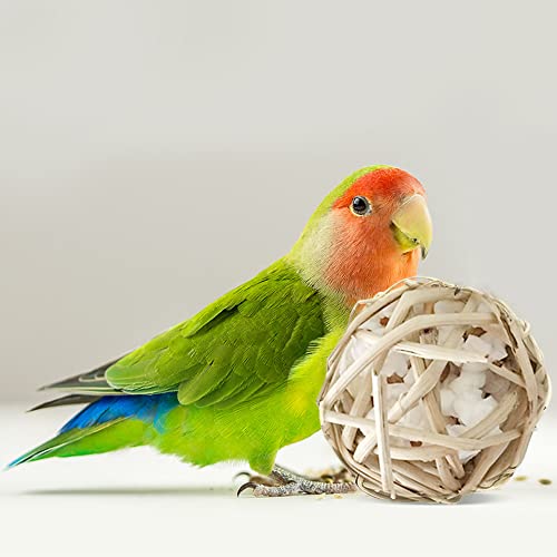 SunGrow Popcorn Ball for Birds, Willow Wicker Vine Rattan Ball, Cage Accessory Hang with String or Wire