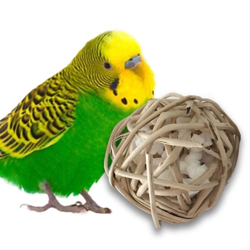 SunGrow Popcorn Ball for Birds, Willow Wicker Vine Rattan Ball, Cage Accessory Hang with String or Wire