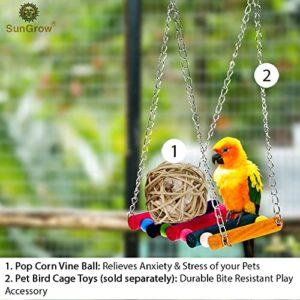 SunGrow Popcorn Ball for Birds, Willow Wicker Vine Rattan Ball, Cage Accessory Hang with String or Wire