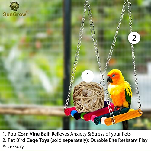 SunGrow Popcorn Ball for Birds, Willow Wicker Vine Rattan Ball, Cage Accessory Hang with String or Wire