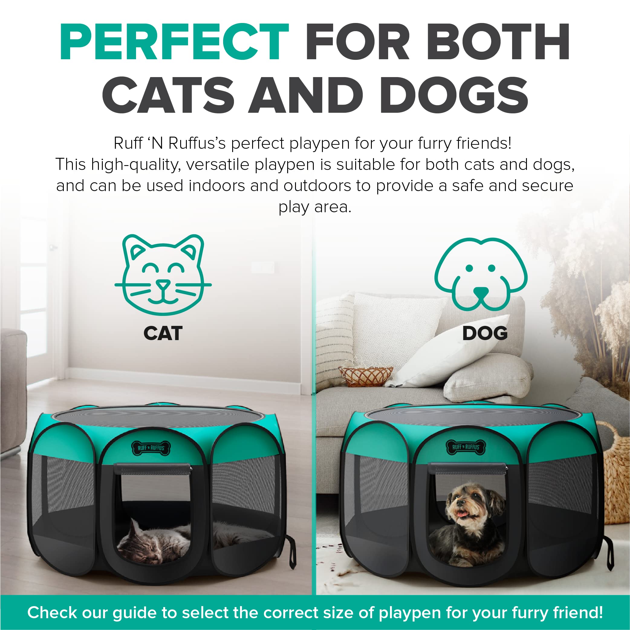 Ruff 'N Ruffus Portable Foldable Pet Playpen + Carrying Case + Travel Bowl | Available in 3 Sizes Indoor/Outdoor Water-Resistant Removable Shade Cover