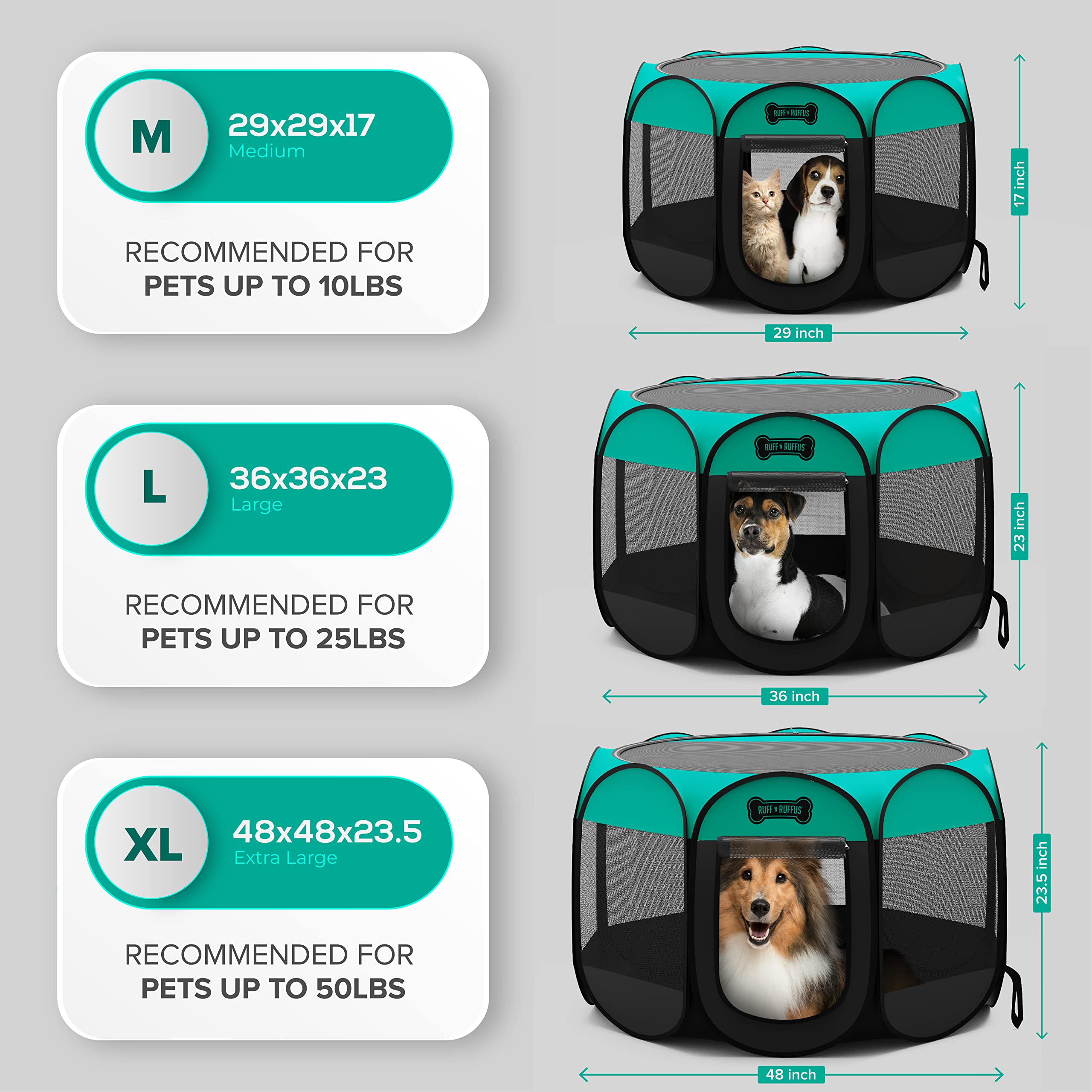 Ruff 'N Ruffus Portable Foldable Pet Playpen + Carrying Case + Travel Bowl | Available in 3 Sizes Indoor/Outdoor Water-Resistant Removable Shade Cover