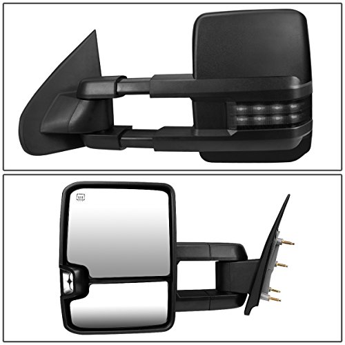 Left Side Black Power Heated Smoked LED Turn Signal Light Side Towing Mirror Compatible with Silverado Sierra K2XX 14-17