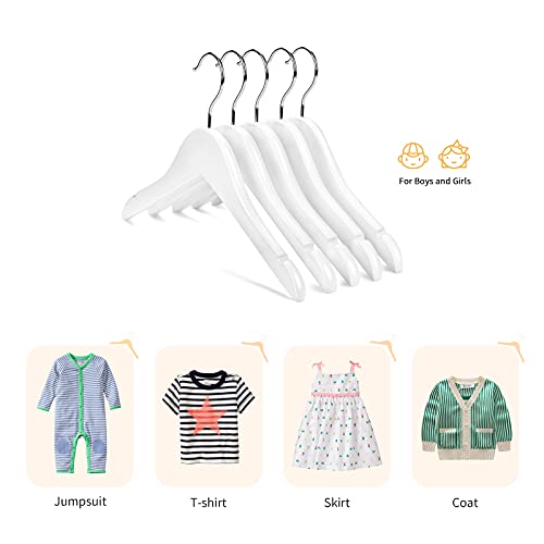 Nature Smile Kids Baby Children Toddler Wooden Shirt Coat Hangers with Notches and Anti-Rust Chrome Hook Pack of 10 (White)