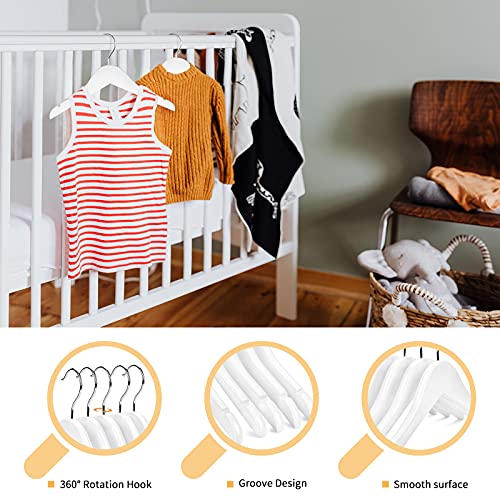 Nature Smile Kids Baby Children Toddler Wooden Shirt Coat Hangers with Notches and Anti-Rust Chrome Hook Pack of 10 (White)