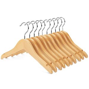 nature smile kids baby children toddler wooden shirt coat hangers with notches and anti-rust chrome hook pack of 10 (natural)