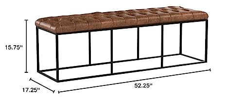 HomePop Faux Leather Button Tufted Decorative Bench with Metal Base, Brown