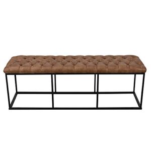 HomePop Faux Leather Button Tufted Decorative Bench with Metal Base, Brown