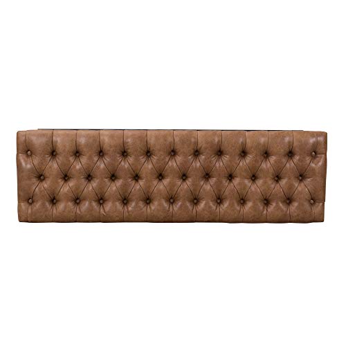 HomePop Faux Leather Button Tufted Decorative Bench with Metal Base, Brown