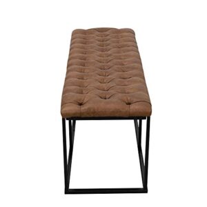 HomePop Faux Leather Button Tufted Decorative Bench with Metal Base, Brown