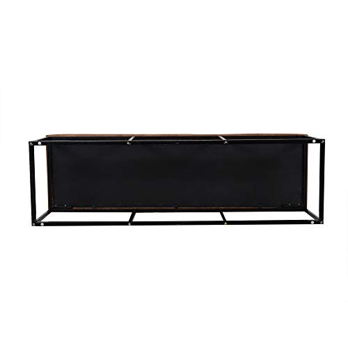 HomePop Faux Leather Button Tufted Decorative Bench with Metal Base, Brown