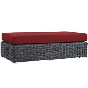 modway summon wicker rattan outdoor patio sunbrella® fabric rectangle ottoman in canvas red