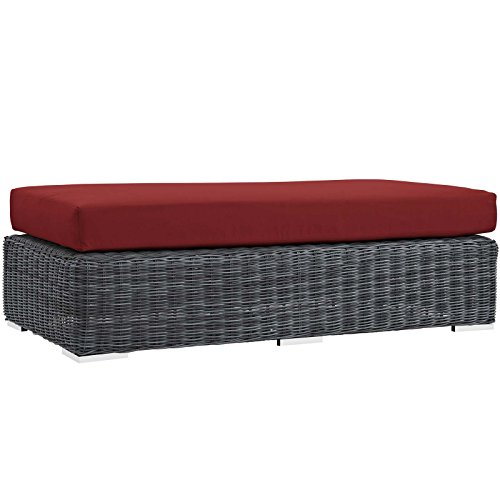 Modway Summon Wicker Rattan Outdoor Patio Sunbrella® Fabric Rectangle Ottoman in Canvas Red