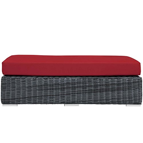 Modway Summon Wicker Rattan Outdoor Patio Sunbrella® Fabric Rectangle Ottoman in Canvas Red