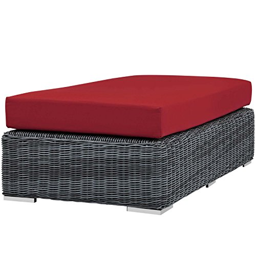 Modway Summon Wicker Rattan Outdoor Patio Sunbrella® Fabric Rectangle Ottoman in Canvas Red