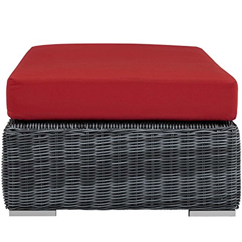 Modway Summon Wicker Rattan Outdoor Patio Sunbrella® Fabric Rectangle Ottoman in Canvas Red