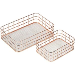 metal storage baskets, copper wire basket organizer (rose gold, 2 piece set)