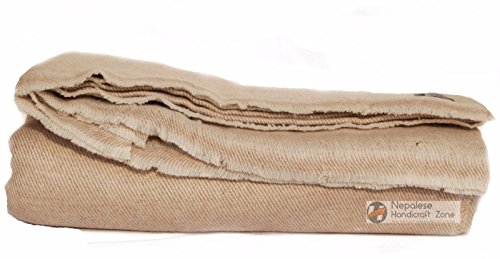 Handicraft Mart Himalayan Extra Large Cashmere Throw,Natural Cashmere Blanket 90" x 108",Hand Made in Nepal … (Beige)