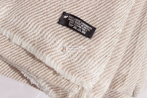 Handicraft Mart Himalayan Extra Large Cashmere Throw,Natural Cashmere Blanket 90" x 108",Hand Made in Nepal … (Beige)