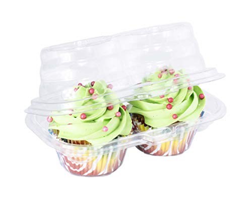 Katgely 2 Compartment Cupcake Container - Deep Cupcake Carrier Holder Box - BPA-Free - Clear Plastic Stackable (50)