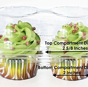 Katgely 2 Compartment Cupcake Container - Deep Cupcake Carrier Holder Box - BPA-Free - Clear Plastic Stackable (50)