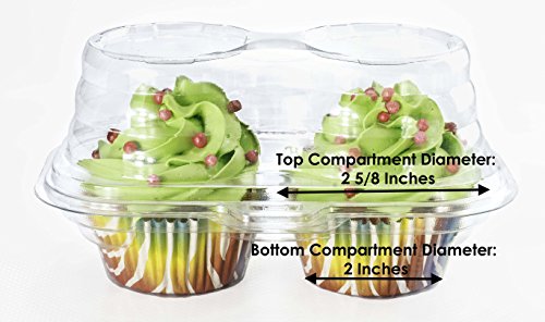 Katgely 2 Compartment Cupcake Container - Deep Cupcake Carrier Holder Box - BPA-Free - Clear Plastic Stackable (50)